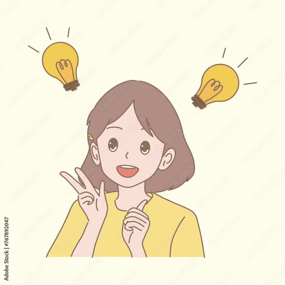 Young girl figuring out creative ideas as light bulbs, problem solving ...