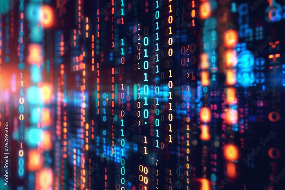 Abstract futuristic binary code technology background with digital line shape and dark blue ...