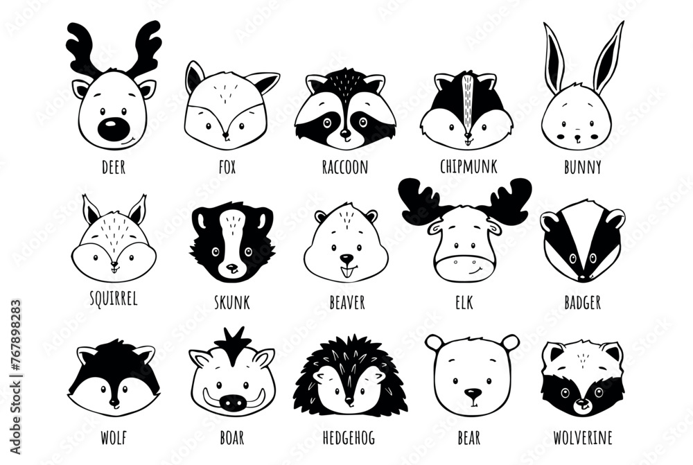 head cute animal vector hand drawing children's illustration. head ...