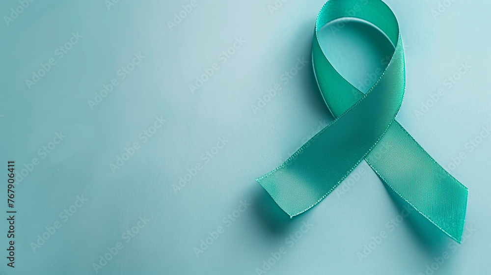 Teal green cancer ribbon blank background support ovarian campaign ...