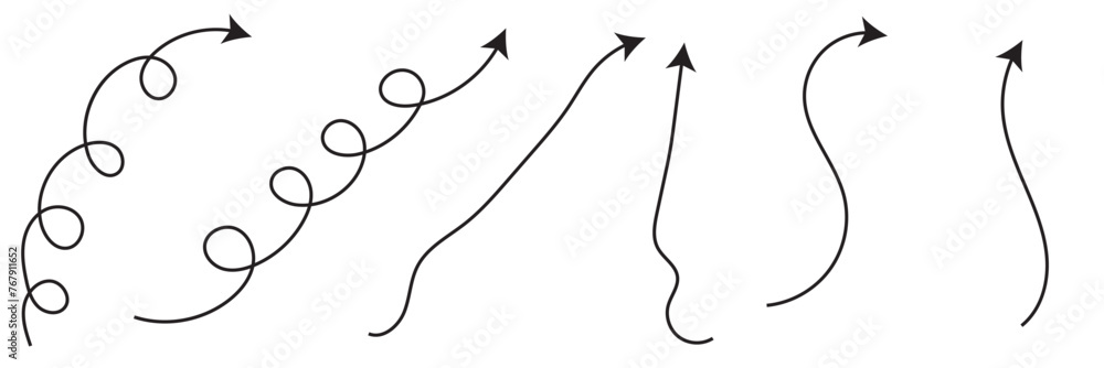 Black curly arrows isolated on a white background. Arrows of various ...