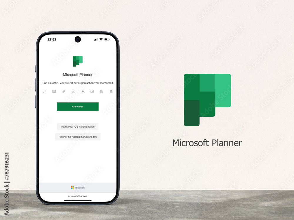 Microsoft Planner Startseite wird auf einem Smartphone angezeigt, das ...