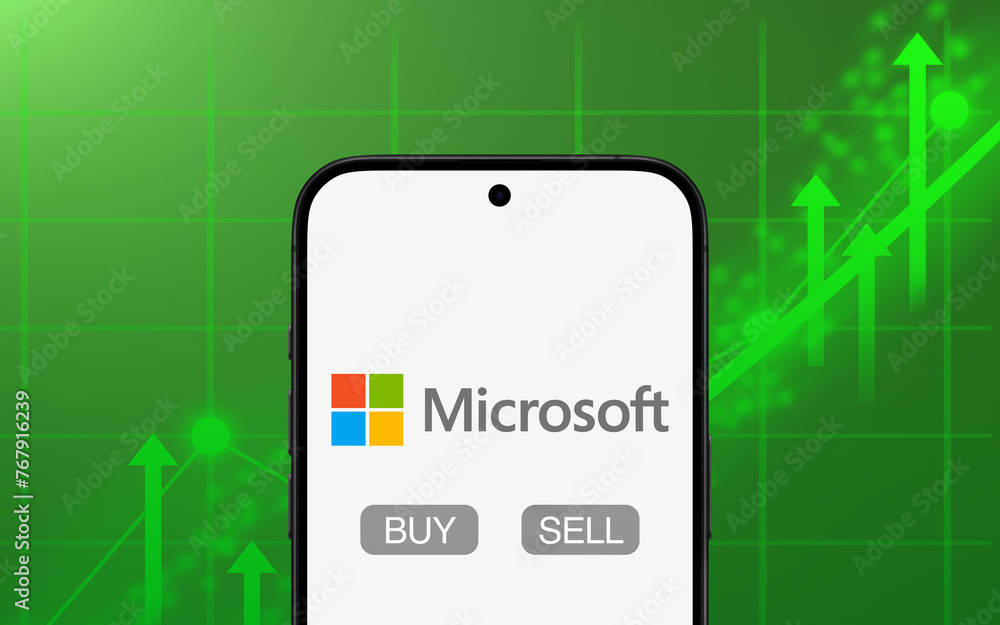 Microsoft logo and trade option is displayed on a modern smartphone ...