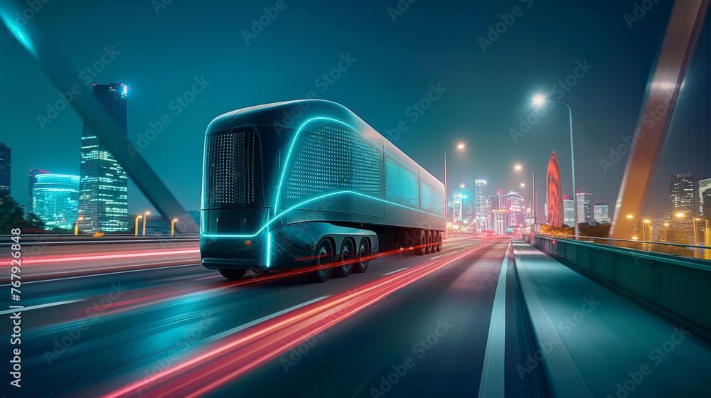 High-tech self-driving bus speeds along an urban expressway amidst ...