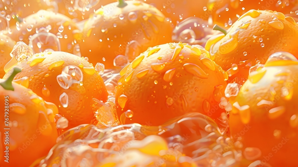 A close-up of a fresh orange reveals its bumpy texture and bright ...