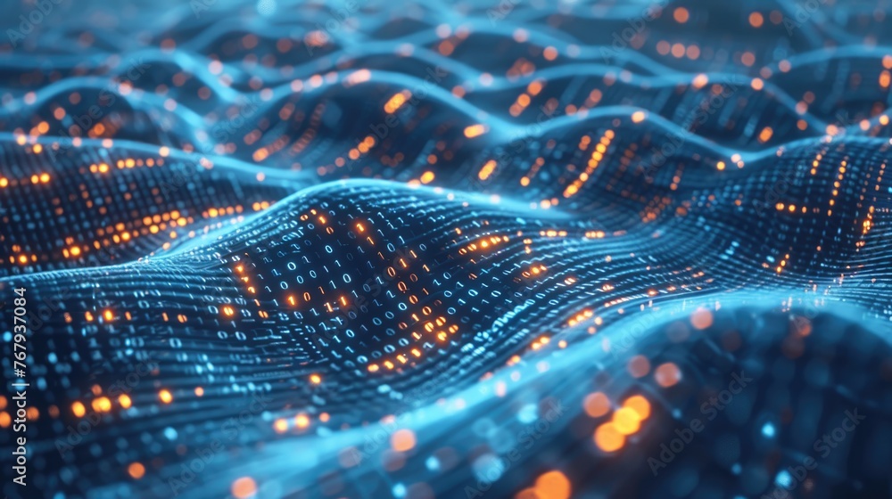 Ethereal matrix of AI algorithms, glowing nodes interconnected in an intricate web of software ...