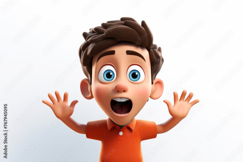 Terrified shocked scared cartoon character boy kid child with raised ...