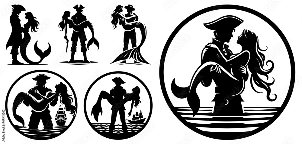 Mermaid and Pirate Vetctor, Mermaid and Pirate Clipart, Mermaid Vector ...