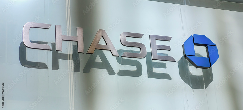 New York, New York, USA - March 25, 2024: Chase bank signage in midtown ...
