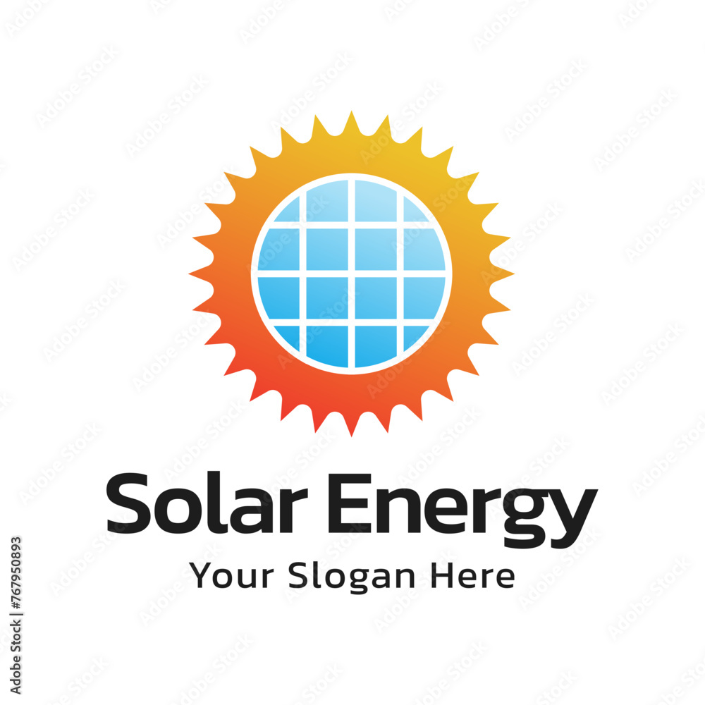 Solar energy logo design. Sun and solar panel abstract symbol. Sun ...