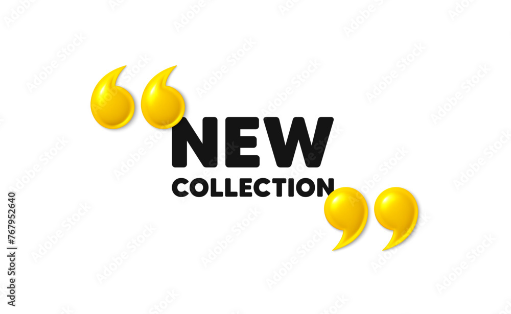 New collection tag. 3d quotation marks with text. New fashion arrival ...