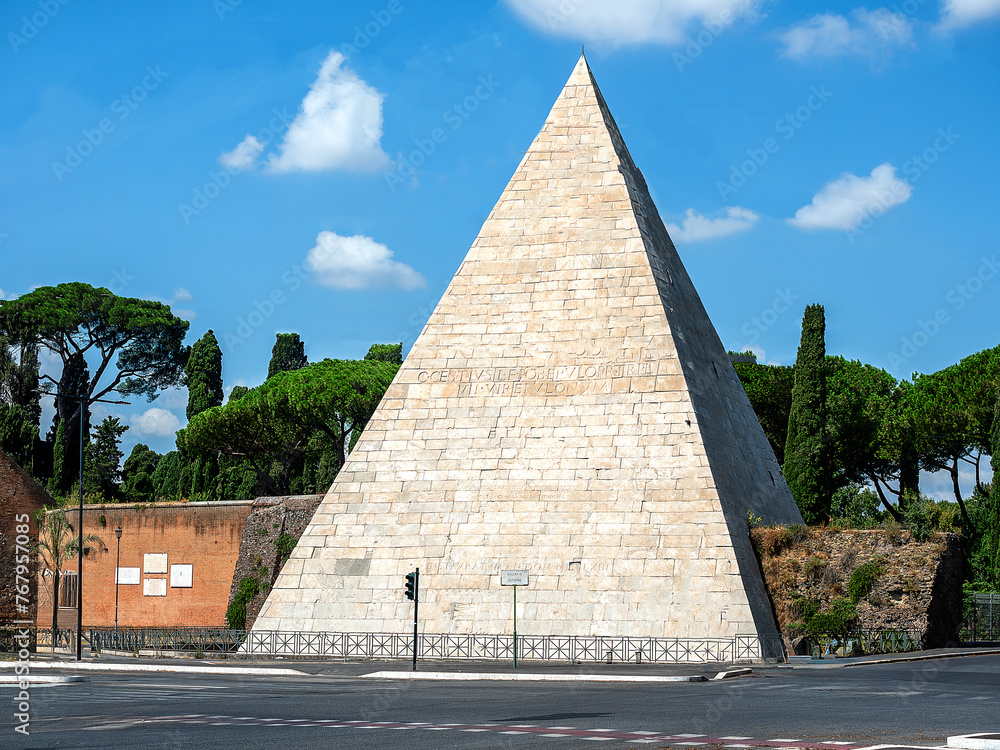 The Cestia pyramid was built of concrete and Carrara marble between 18 ...