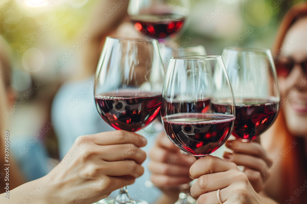group of freinds cheers with red wine glasses , toast, salute Stock ...