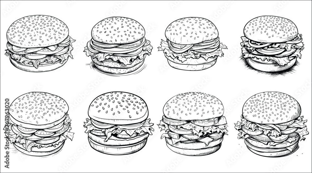 Burger coloring book page, Burger coloring pages for kids, Hamburger ...