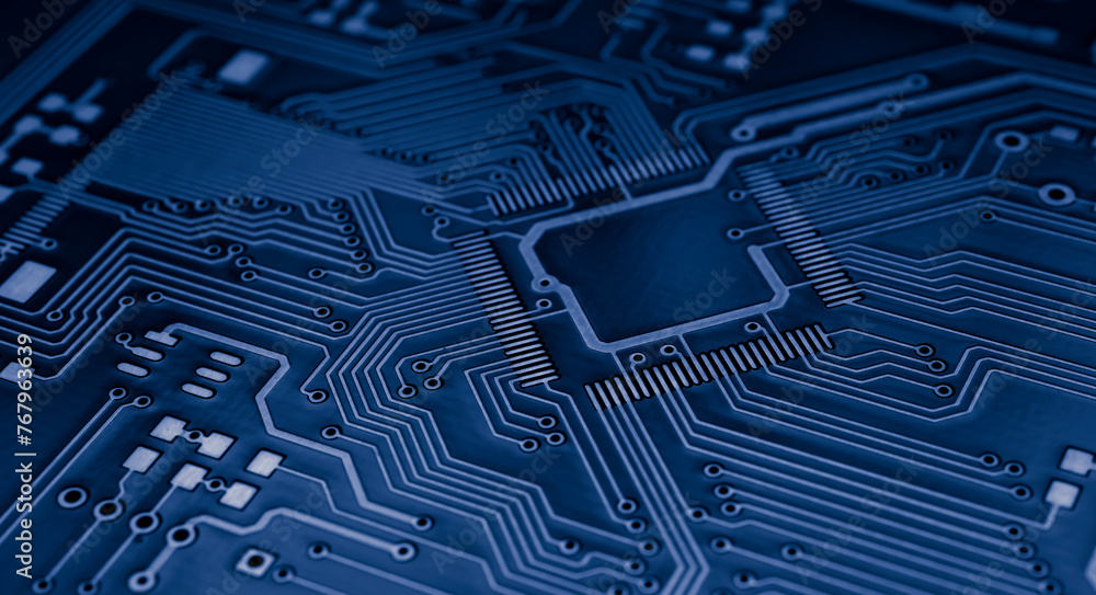 dark blue printed circuit. layout of tracks. Stock Photo | Adobe Stock
