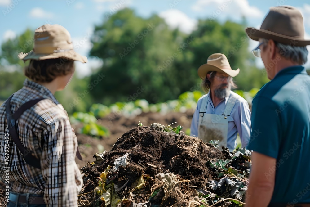 Farmers discussing benefits of zerowaste farming around a community ...