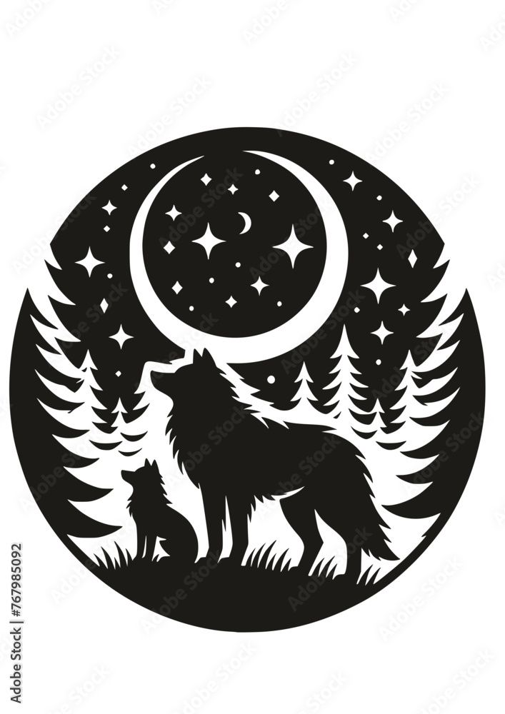 Scene with Wolf SVG | Howling Wolf | Mountain scene cut file | Forest ...