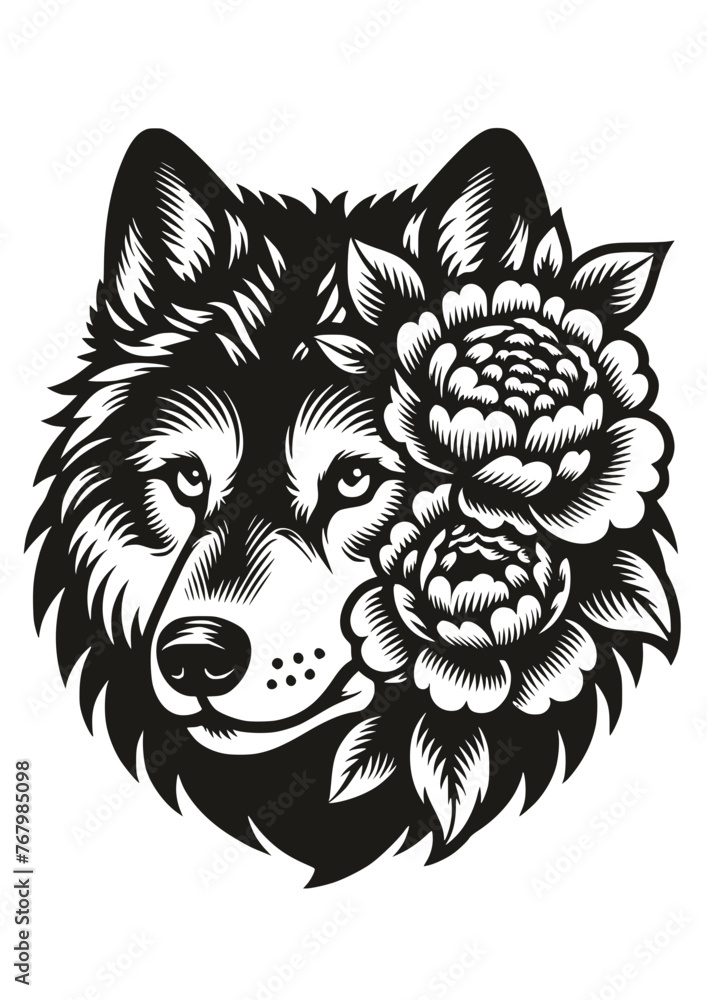 Wolf With Flowers Svg, Wolf Svg, Wolf Flower Svg, Wolf Head Svg, Wolf ...