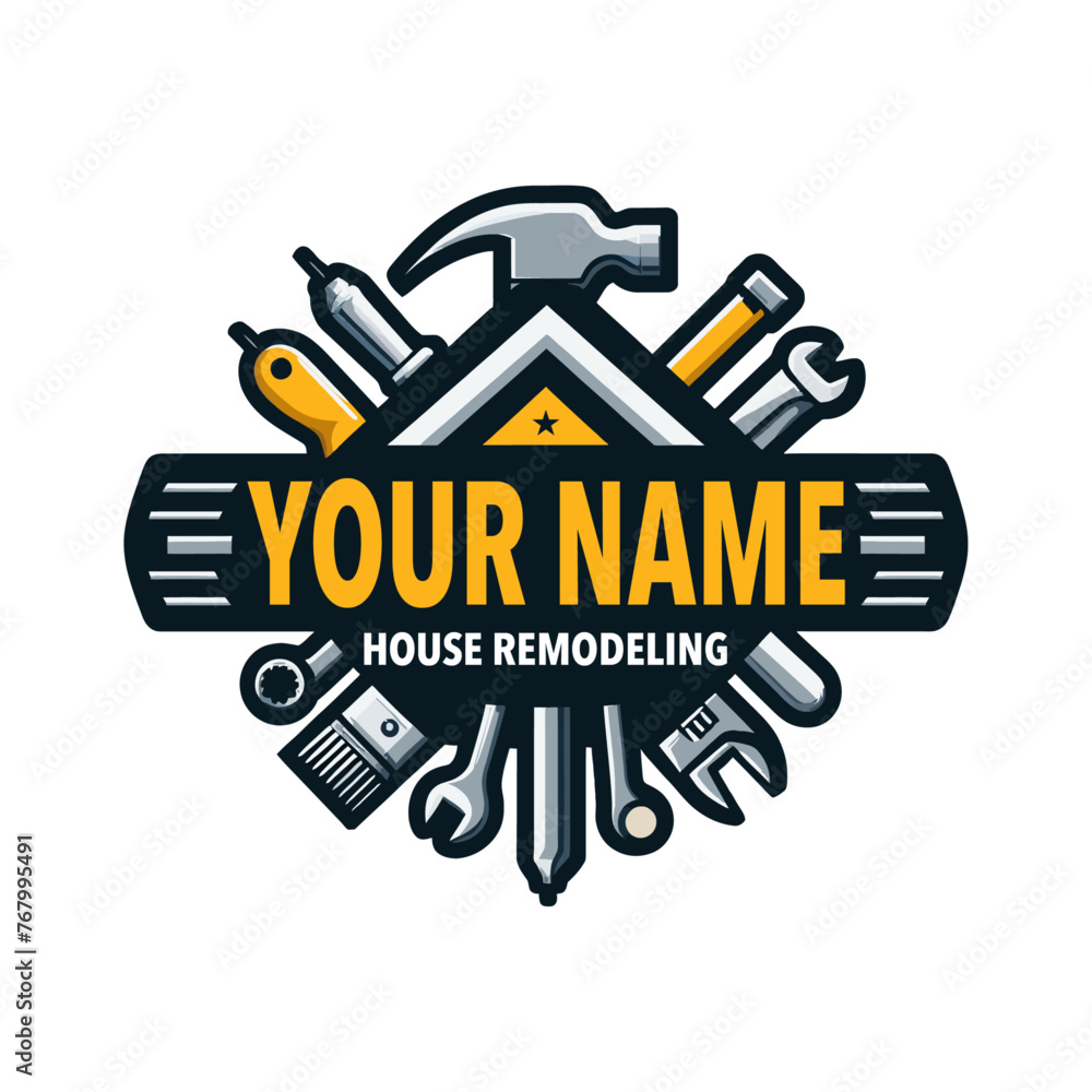 House Remodeling Construction Logo with Construction Elements Stock ...