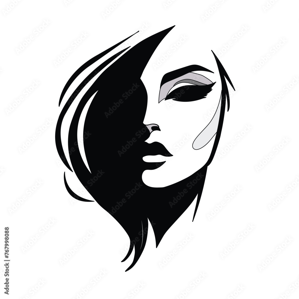 Vector illustration of a stylized woman's face on white separate ...