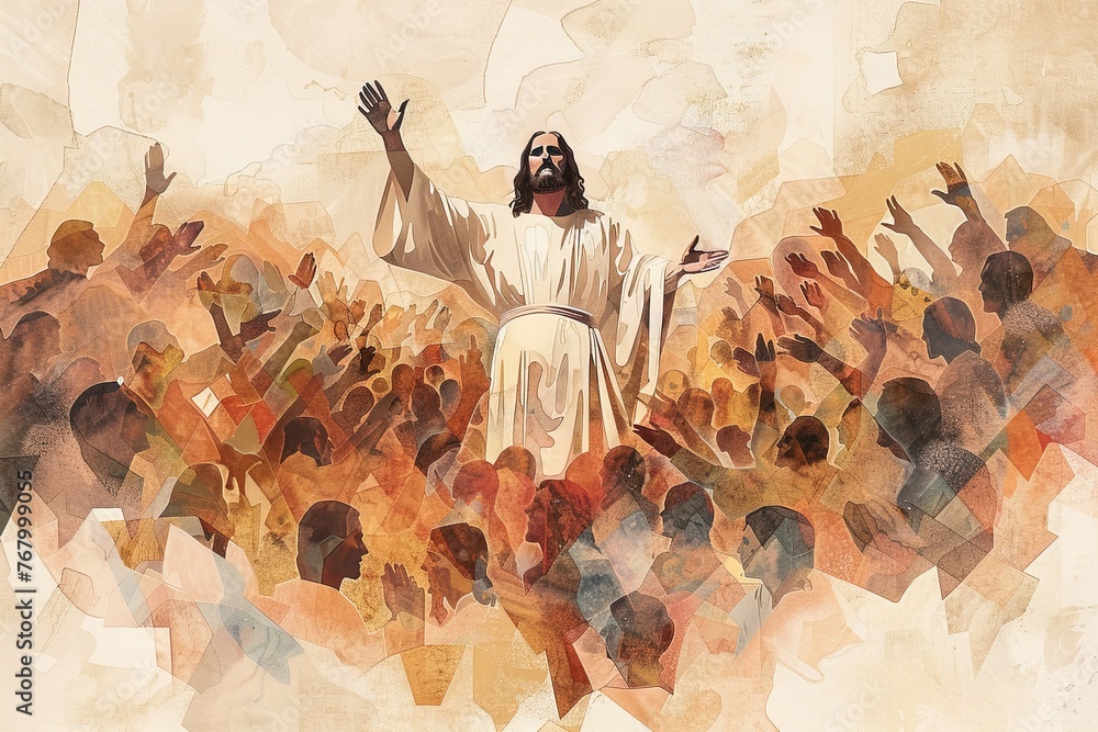 Jesus surrounded by the hungry masses, Jesus Feeds the Five Thousand ...
