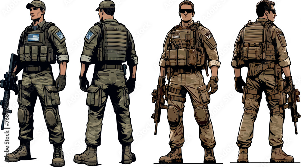 Military man vector set, marines, NAVY, special forces, army soldier ...