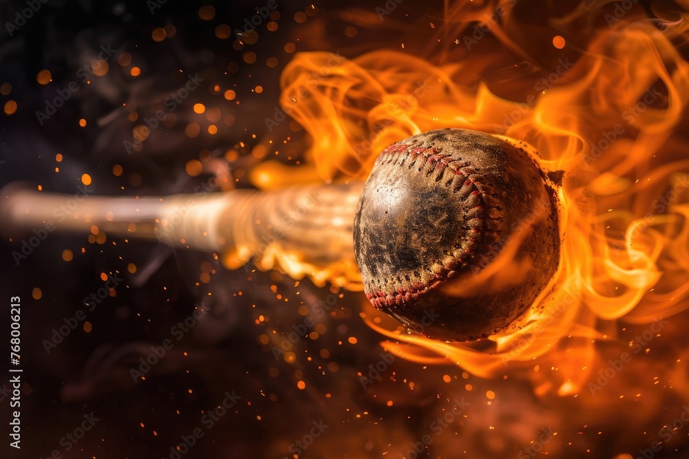 baseball bat shattered by swinging at a baseball the form of an burn on ...