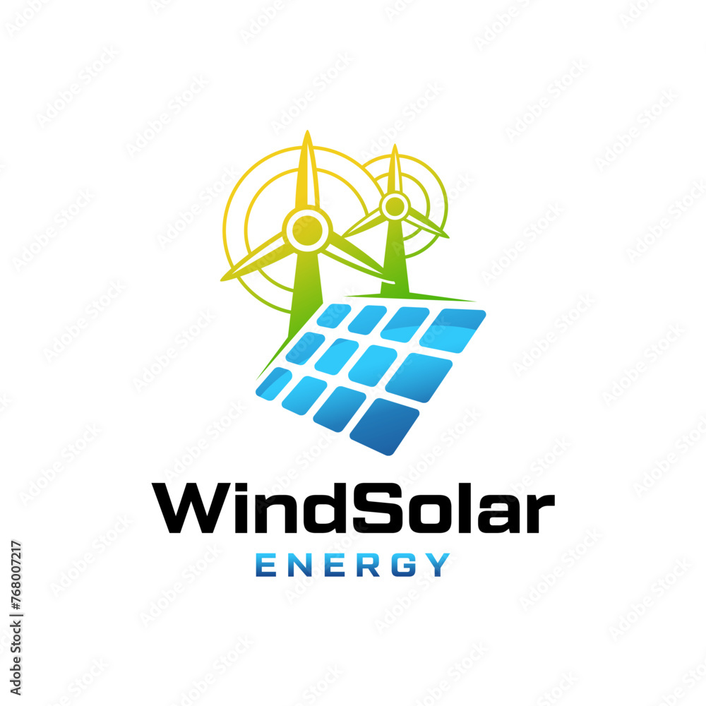 renewable energy icon with wind turbine, solar panel and sun isolated ...