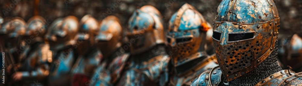 Picture a scene of an ancient castle armory filled with swords, shields ...