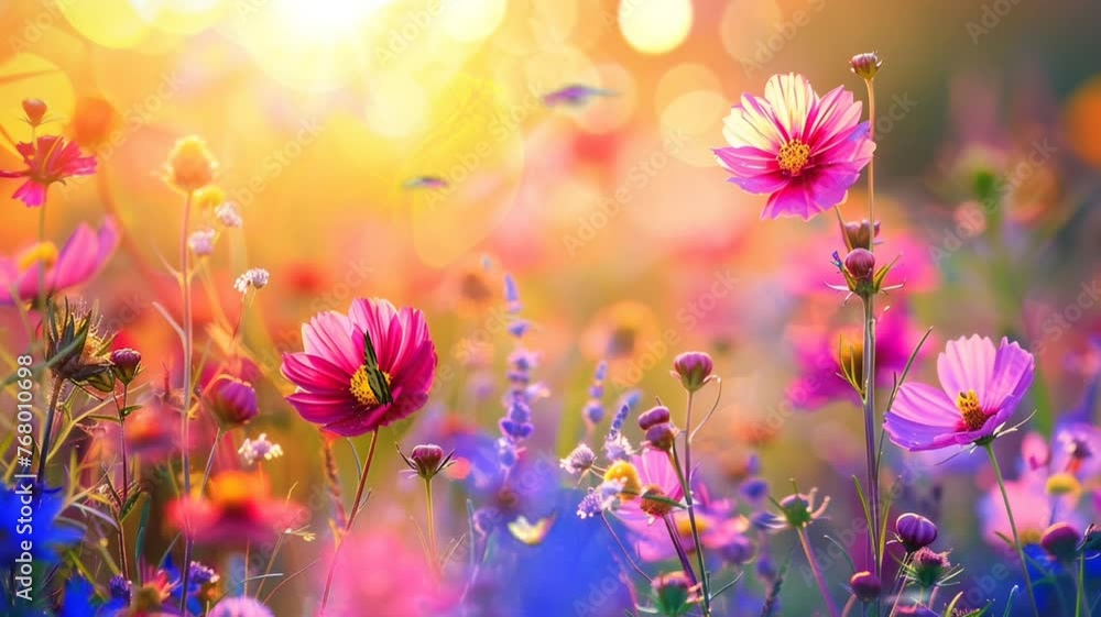 Scene of a flower with butterflies animation video looping motion Stock ...