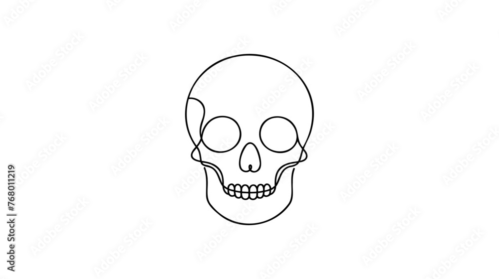 Continuous thin line human skull vector illustration, minimalist ...