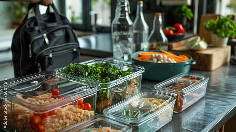 Depict a meal prep scene for an active lifestyle, featuring pre ...
