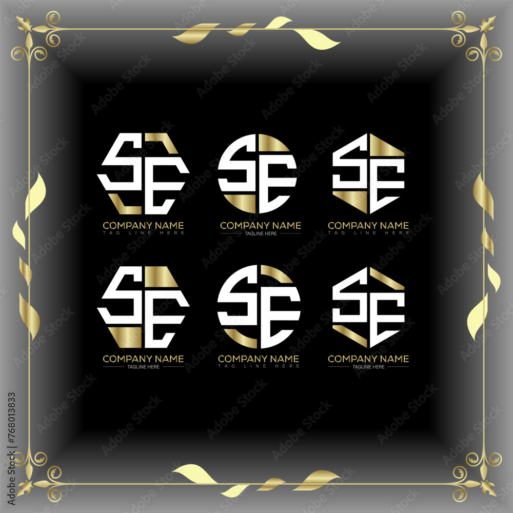 SE letter luxury logo set design.SE monogram polygonal and circle shape ...