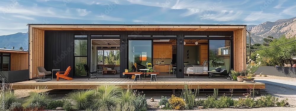 Eco-friendly prefab homes designed with 60s mod aesthetics, featuring ...