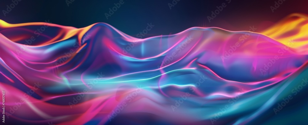Waves of neon silk with a radiant glow embody the fluidity and dynamism ...