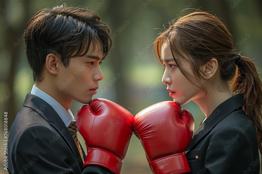 A dynamic portrayal of office rivalry a man and woman in professional ...