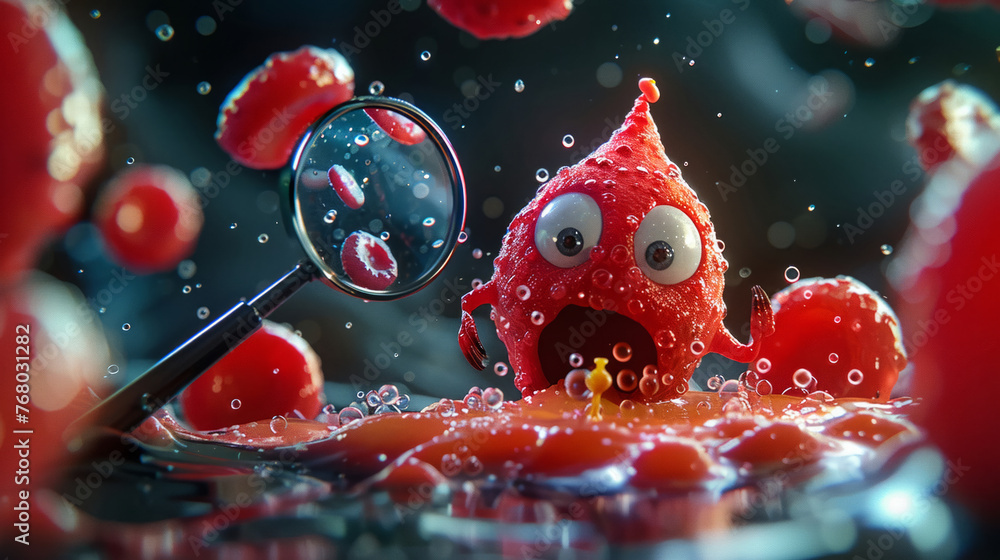 A red cell investigates clot formation, medical illustration to educate ...