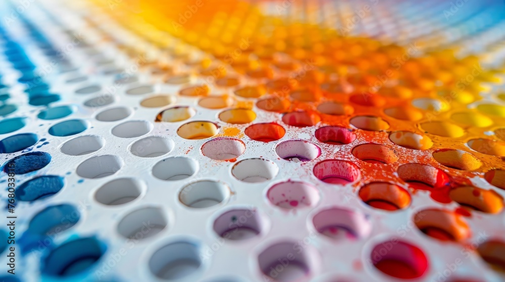 Close-up of a vibrant paint palette with a beautiful gradient ...