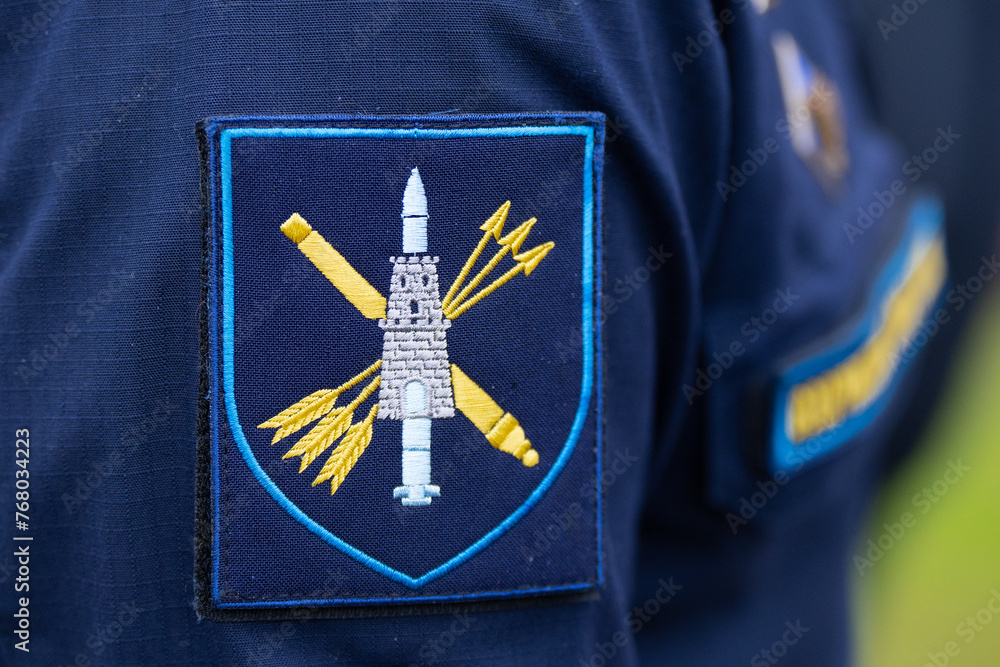 Chevron on the hand of a military missile force of Russia. Russian ...