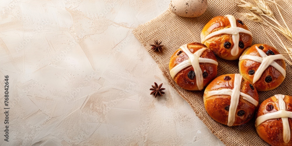 The British bake Hot cross buns sweet buns with raisins, decorated with ...