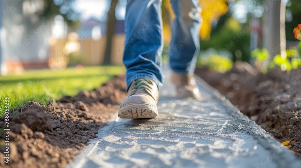 Laying worker new asphalt paving road construction site work pathway ...
