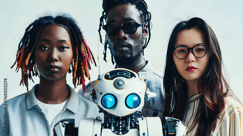 Diversity future concept, African American, black, Asian, Robot ...