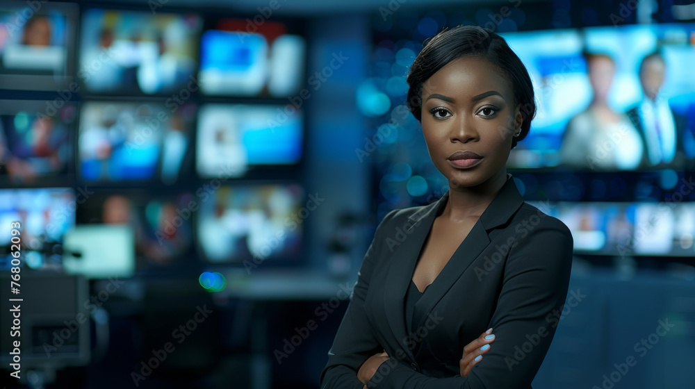 Fotografia do Stock: Confident Television News Anchor in Studio, A ...