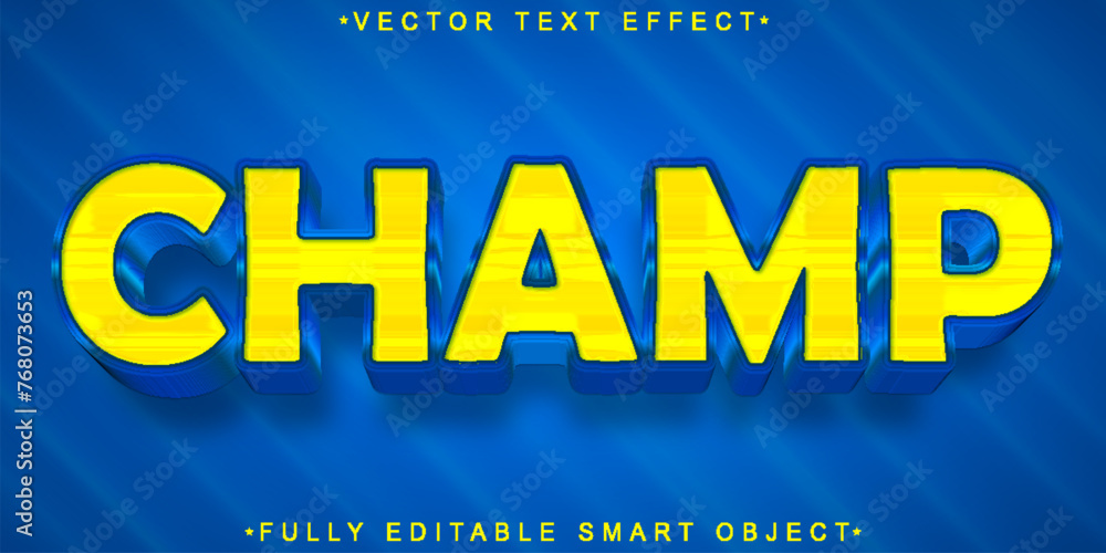 Cartoon Yellow Champ Vector Fully Editable Smart Object Text Effect ...