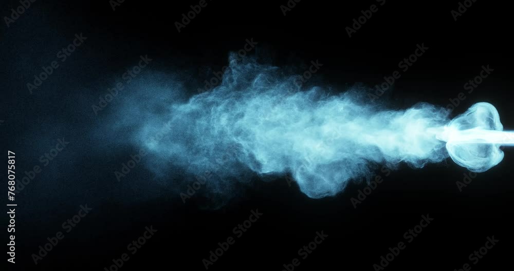 Blue smoke trail isolated on black background, conveying a cool and ...