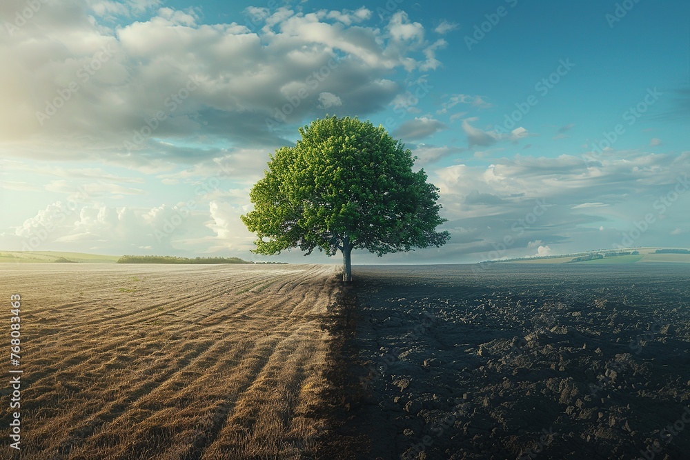 This conceptual image portrays the stark difference between a thriving ...