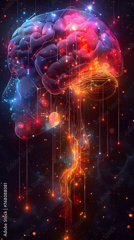 Translucent brain abstraction of futuristic medicine showing chip ...