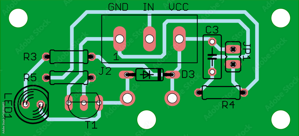 Vector printed circuit board of electronic device with components of ...