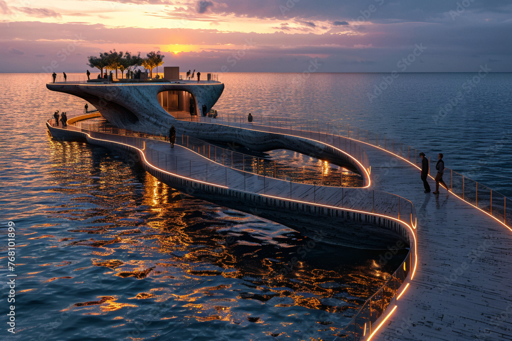 A floating terrace concept that adapts to the changing tides, providing ...