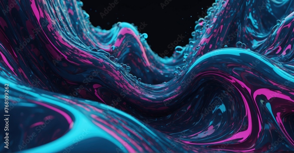 Blue neon fluid dynamics 3D waves of fluid shapes create a mesmerizing ...